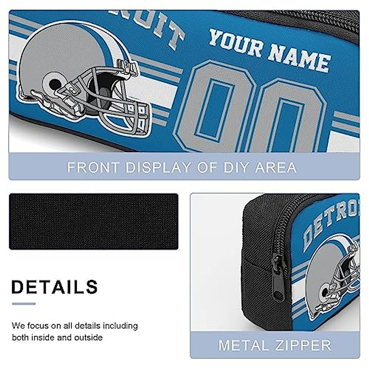 Midkepf Custom Detroit Backpack with Lunch Bag Pencil Case, Personalized Name and Number Backpacks Pencil Box Lunch Bags, Customize 3pcs Set Gifts for Men Women Fans