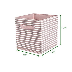 Mind Reader STRIPEBIN-PNK Stripes Design, Foldable Basket with Handles, Decorative Storage, Cube Organizer Bin, Bathroom, Bedroom, Children's Toys, Pink, One Size, 1 Pack