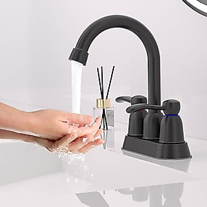 Black Bathroom Faucets, 2 Handle Bathroom Sink Faucet, 4-Inch Centerset Bathroom Sink Faucet with Pop Up Drain and Water Supply Lines