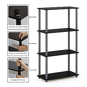 Furinno (99557BK/GY) Turn-N-Tube 4-Tier Multipurpose Shelf Display Rack - Black/Grey
