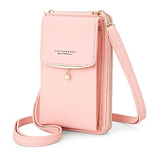 Valentoria Small Crossbody Bag Cell Phone Purse Wallet Leather Card Slot Clutch for Women (Barbie Pink)