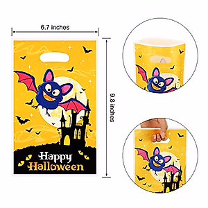 120 Pieces Halloween Plastic Bags Candy Bags Trick or Treat Bags Jack O Lantern Pumpkin Treat Bags Goody Bags Favor Bags for Halloween Party Favor