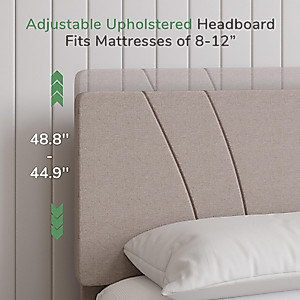 Novilla King Bed Frame and Headboard Platform Bed Frame No Box Spring Needed with Wood Slat Support, Upholstered Bed Frame King, Noise Free, Easy Assembly, Beige