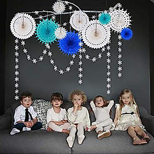 Decor365 Ice Blue Snowflake Party Decorations White Hanging Paper Fans Decor Snowflakes Garlands Backdrop Banner Streamers for Winter Wonderland Birthday/Christmas/Baby Shower/Wedding/Kids Room