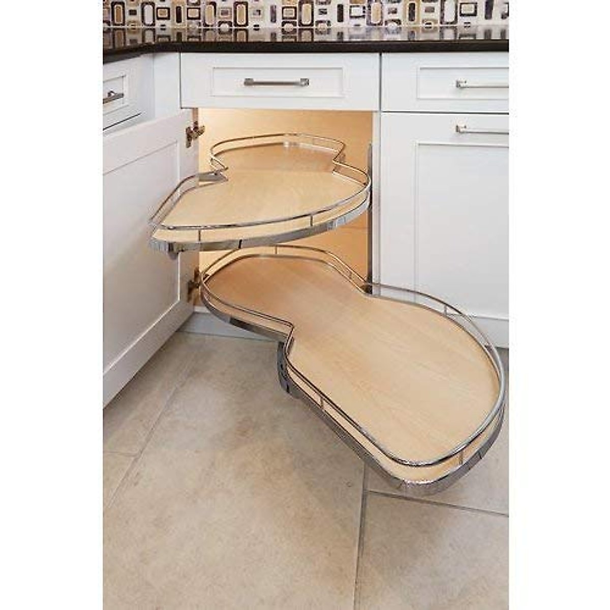 Lemans II Set 2-Shelf Lazy Susan with Soft-Close for Blind Base Corner Cabinets (574 sq. Model 40, Tray Size: 12", Swings Right)