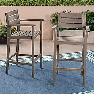 Christopher Knight Home Lera Outdoor Rustic Acacia Wood Barstool (Set of 2), Gray Finish