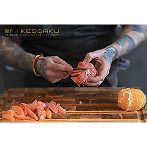 KESSAKU Utility Knife - 5.5 inch - Samurai Series - Razor Sharp Kitchen Knife - Forged 7Cr17MoV High Carbon Stainless Steel - Wood Handle with Blade Guard