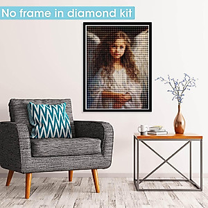 Pavemlo 5D Diamond Art Kits for Adults White Dress Girl, Full Drill Diamond Art Angel Pictures Paint with Diamonds, DIY Cross Stitch Jewel Art Rhinestone Craft for Home Wall Decor 12X16 Inch