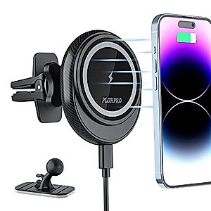 PLDHPRO Magnetic Wireless Car Charger for Magsafe Mount iPhone14/ 13/12 Pro/Pro Max/Mini, [Super Magnetic Attraction], One-Handed Rotation Fast Charging Car Air Vent Mount and Dashboard Phone Holder