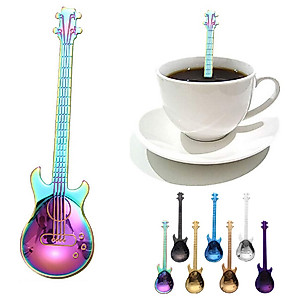 COMIART Creative Guitar Coffee Tea Spoons, 18/10 Stainless Steel Stirring Mixing Spoons, Fun Gift for Music Lover, 4.7 Inch Cute Sturdy Teaspoons, Pack of 4, Silver