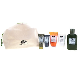 Origins Best Sellers Set for Women - 5 Pc 1oz Checks Face Wash, 3.8oz Lotion, 0.5oz Clear Charcoal Face Mask,1.62oz Serum, 1.69oz Moisturizer