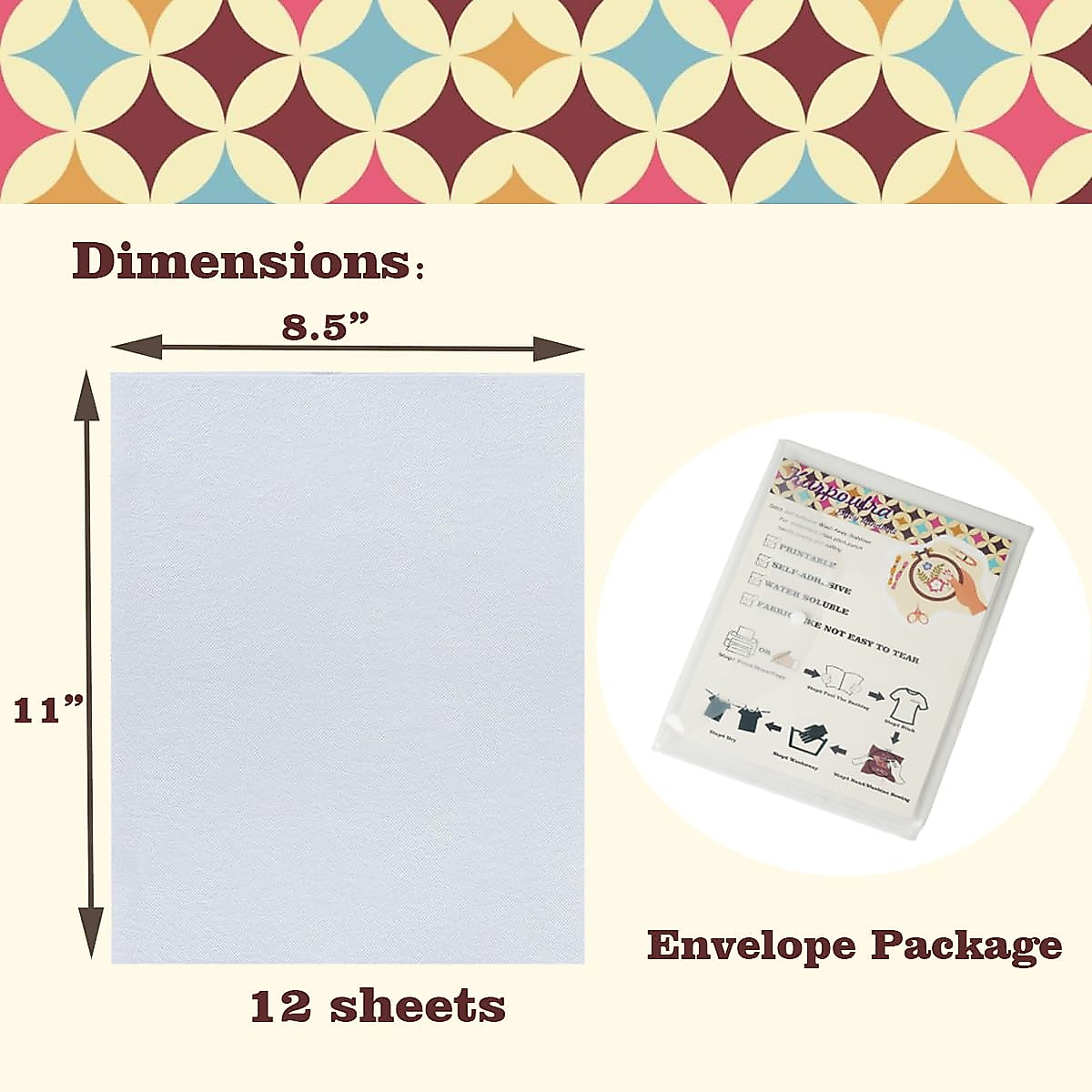 Karpoulra 6 Sheets 8.5"x11" Sticky Water Soluble Embroidery Stabilizer, Dissolvable Printable Self Adhesive Wash Away Stabilizer for Print or Draw Patterns Hand Machine Embroidery