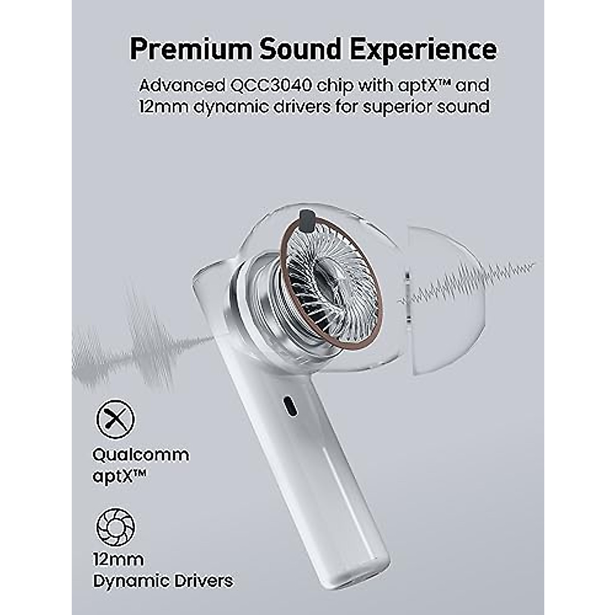Gsoemon Active Noise Cancelling Earbuds, True Wireless Earbuds IPX5 Waterproof 36 Hours Rich Bass, aptX Superior Sound Qualcomn QCC 3040, CVC 8.0 Noise-Cancelling Mics for Calls