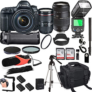 Canon EOS 5D Mark IV with 24-105mm f/4 L is II USM + Tamron 70-300mm + 128GB Memory + Canon Camera Bag + Pro Battery Bundle + Power Grip + Microphone + TTL SpeedLight + Pro Filters,(24pc Bundle)