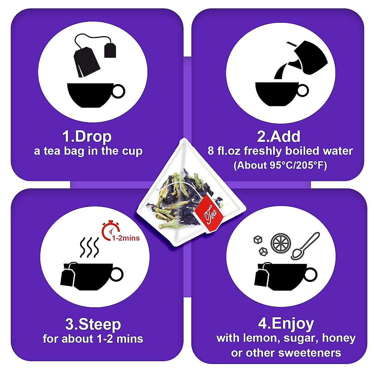 TEARELAE - Butterfly Pea Flower Tea - 50 Count Butterfly Pea Flower Tea Bags - Natural Coloring for Food, Baking, Iced Tea - Caffeine-Free, Non-GMO