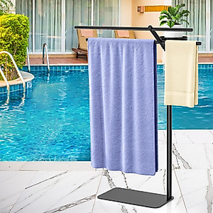 XIGOO Standing Towel Rack for Spacious Bathroom, 31.5 Inch Wide Large Towel Stand, Pool Towel Rack Outdoor Towel Drying Rack Blanket Rack for Living Room Hot Tub