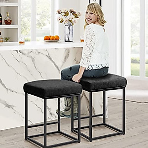 Homall Bar Stools, Counter Height 24" Barstools Set of 2 for Kitchen Island, Bar Chairs PU Leather Backless Modern Square Stool with Thick Cushion and Metal Steel Frame (Black)