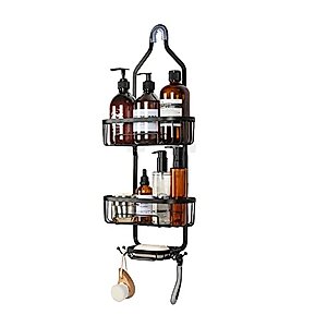 GAKEIHOO Hanging Shower Caddy, Non Drilling Shower Caddy Over Shower Head with Hooks for Razor and Sponge, Rustproof Shower Racks for Inside Shower for Bathroom & Shower Room(Black)