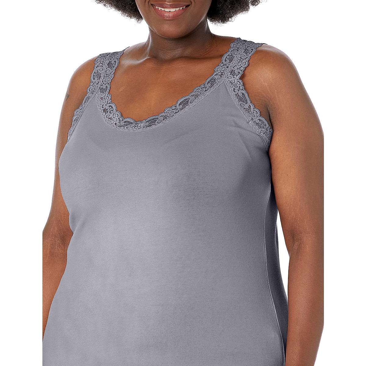 Just My Size Women's Plus Size Stretch Jersey Lace Trim Tank, Light Steel, 3X