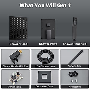 𝐕𝐨𝐭𝐚𝐦𝐮𝐭𝐚 𝐒𝐡𝐨𝐰𝐞𝐫 𝐅𝐚𝐮𝐜𝐞𝐭 𝐒𝐞𝐭 Black Shower Faucet with 8 Inch Shower Head and Handheld Rainfall Shower System Shower Faucets Sets Complete with Brass Valve