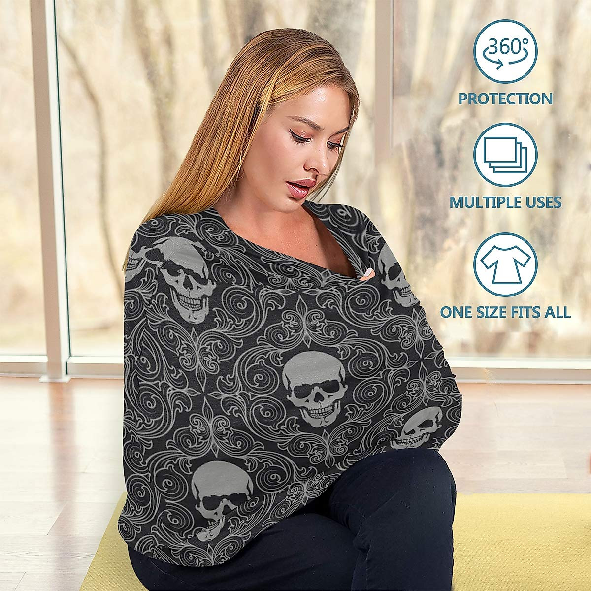 Nursing Cover Breastfeeding Scarf Skull Pattern- Baby Car Seat Covers, Stroller Cover, Carseat Canopy (m)