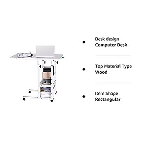 Urban Deco Home Office Desk with Drawer Standing Desk Adjustable Height, Moveable Computer Stand with 4 Wheels & Plastic Drawers Corner Desks for Home Office - White