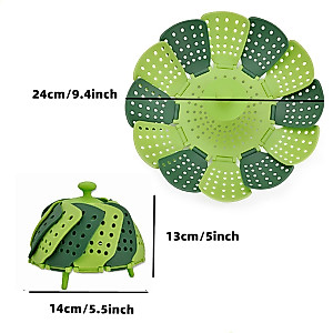 RUITASA Steamer Basket Folding, Folding Silicone Steamer Basket, Folding Steamer, Leisure Lotus Steamer Basket for Steaming Food and Vegetable Folding Non-Scratch BPA-Free(Green)