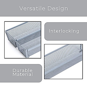 Smart Design Drawer Organizer - Set of 6 - Steel Metal Mesh - 9 x 3 Inch - Interlocking Arm Connection - Utensils, Flatware, Organization - Kitchen - Silver