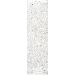 nuLOOM Neva Solid 2x12 Runner Shag Rug for Living Room Bedroom Dining Room Nursery Entryway Hallway, Ivory