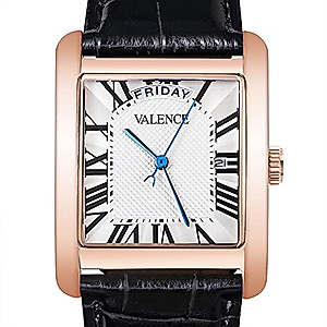 Valence Women's Wrist Watches. Vintage Large Face Square Watches for Women. Classic Ladies Quartz Watches with Black Leather Band. Womens Waterproof Watch with Day and Date(Model: 088-Black)