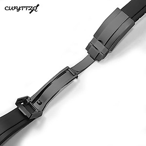 CWYTTZQ 20mm rubber watch strap for Rolex men's watch accessories black and green water ghost outdoor sports silicone strap wristband watchbands (Black black buckle)