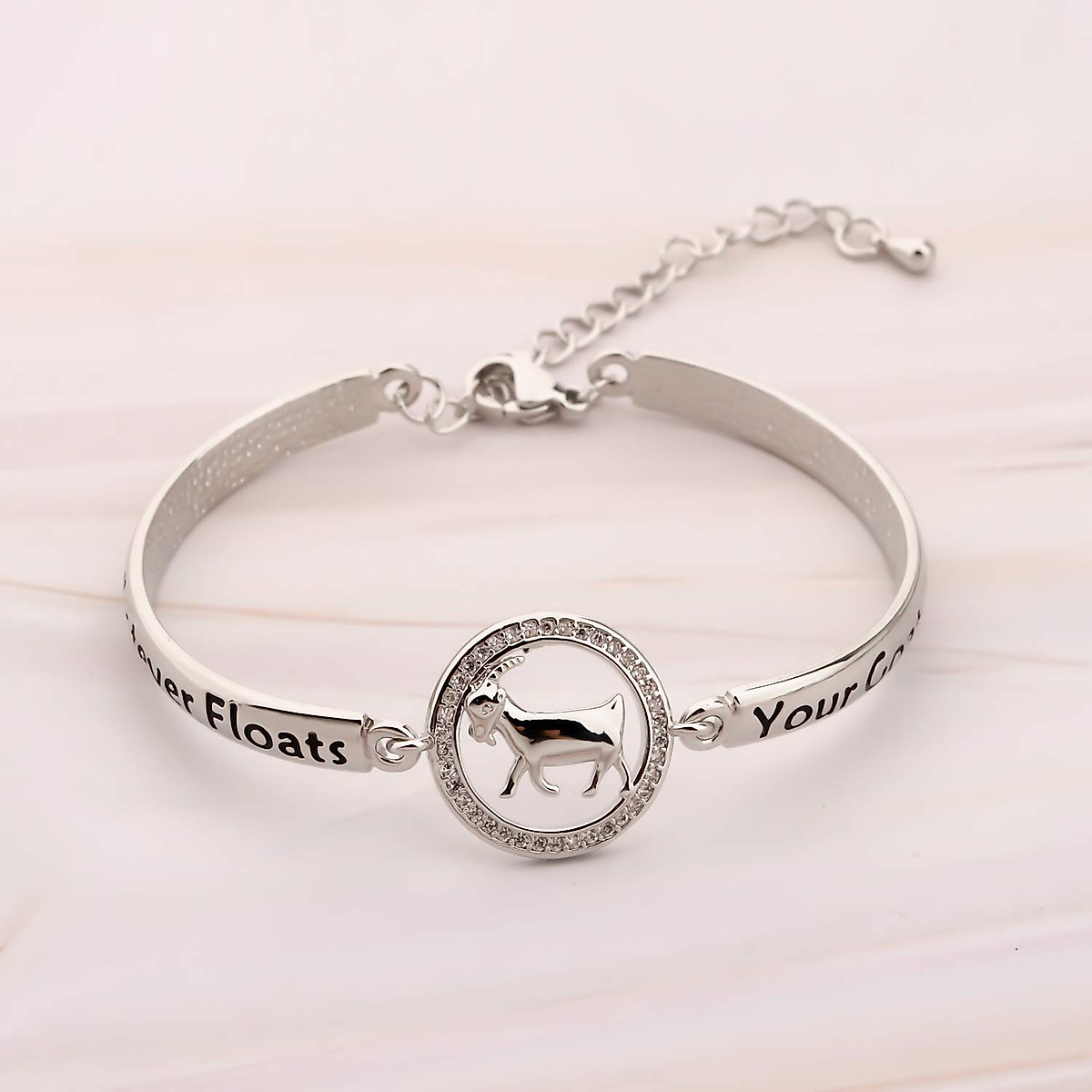 LQRI Goat Lover Gift Whatever Floats Your Goat Bracelet Pet Goat Gift Farm Farmer Gift Crazy Goat Jewelry Gift (silver)