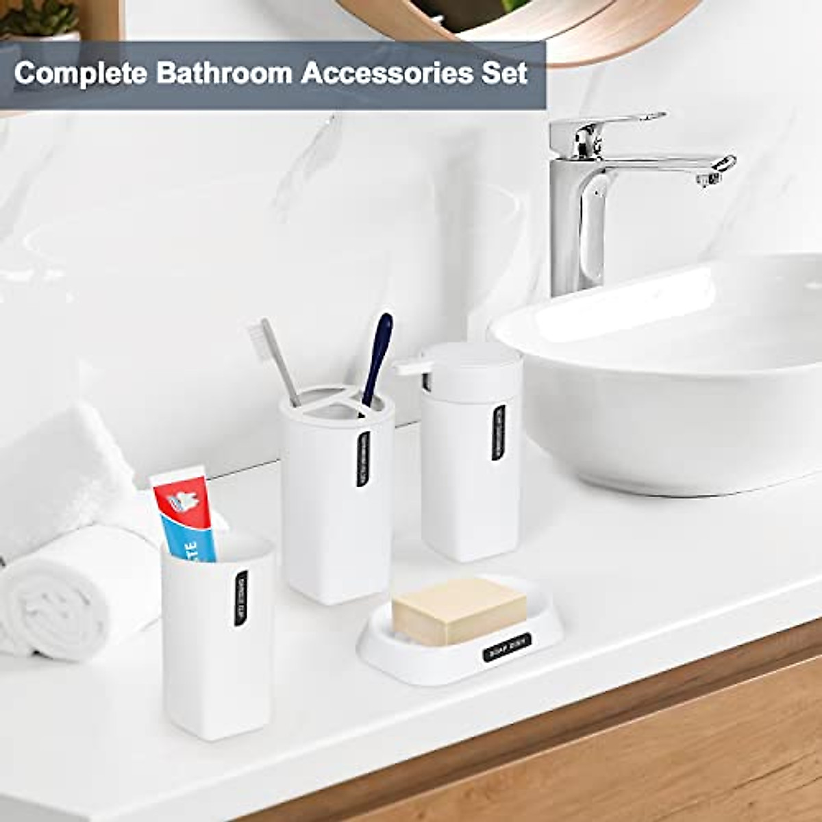Bathroom Accessory Set, White 5 Piece Bathroom Accessories Set, Bath Sink Organizers Toothbrush Holder, Tumbler, Soap Dispenser, Soap Dish, Toilet Bowl Brush And Holder, Modern Bath Room Sets Gift Box