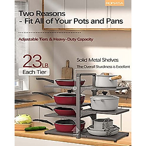 ROMATIA Pot and Pan Organizer Rack for under Cabinet, Heavy Duty Pot Pan Rack under Sink Organizers and Storage, Pot lid organizer, Kitchen Cabinet Organizer with 7 Adjustable Shelves