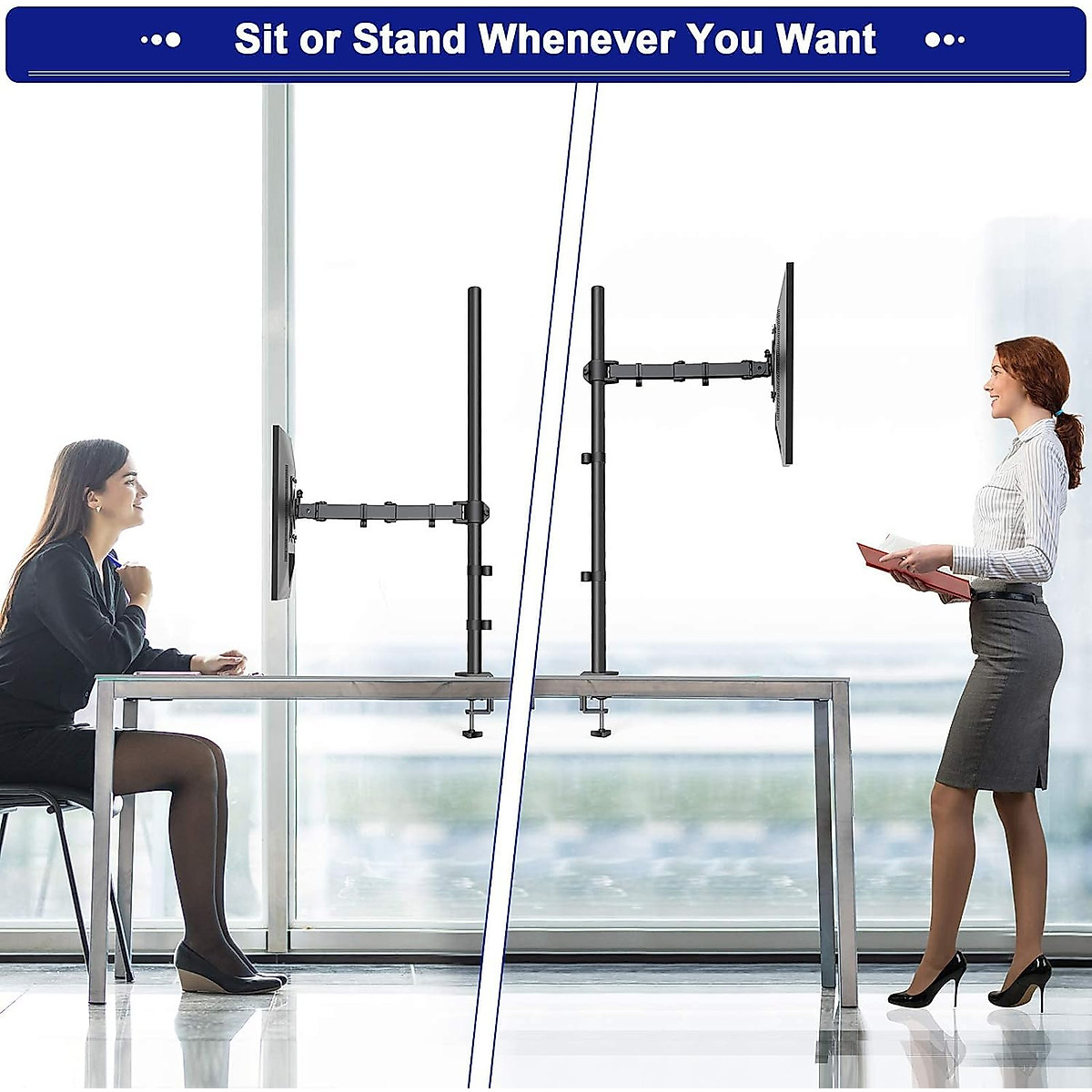 HUANUO Single Monitor Stand Desk Mount, Extra Tall 39 Inch Fully Adjustable Stand Computer Mount for 13-32 In Screen, Ultra Wide Screen to 35in, Monitor Arm Holds up to 22lbs with C Clamp/Grommet Base