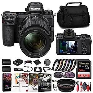 Nikon Z7 II Mirrorless Camera with 24-70mm f/4 Lens (1656) + 64GB Memory Card + Filter Kit + Wide Angle Lens + Color Filter Kit + Bag + EN-EL15c Battery + Charger + Card Reader + More (Renewed)