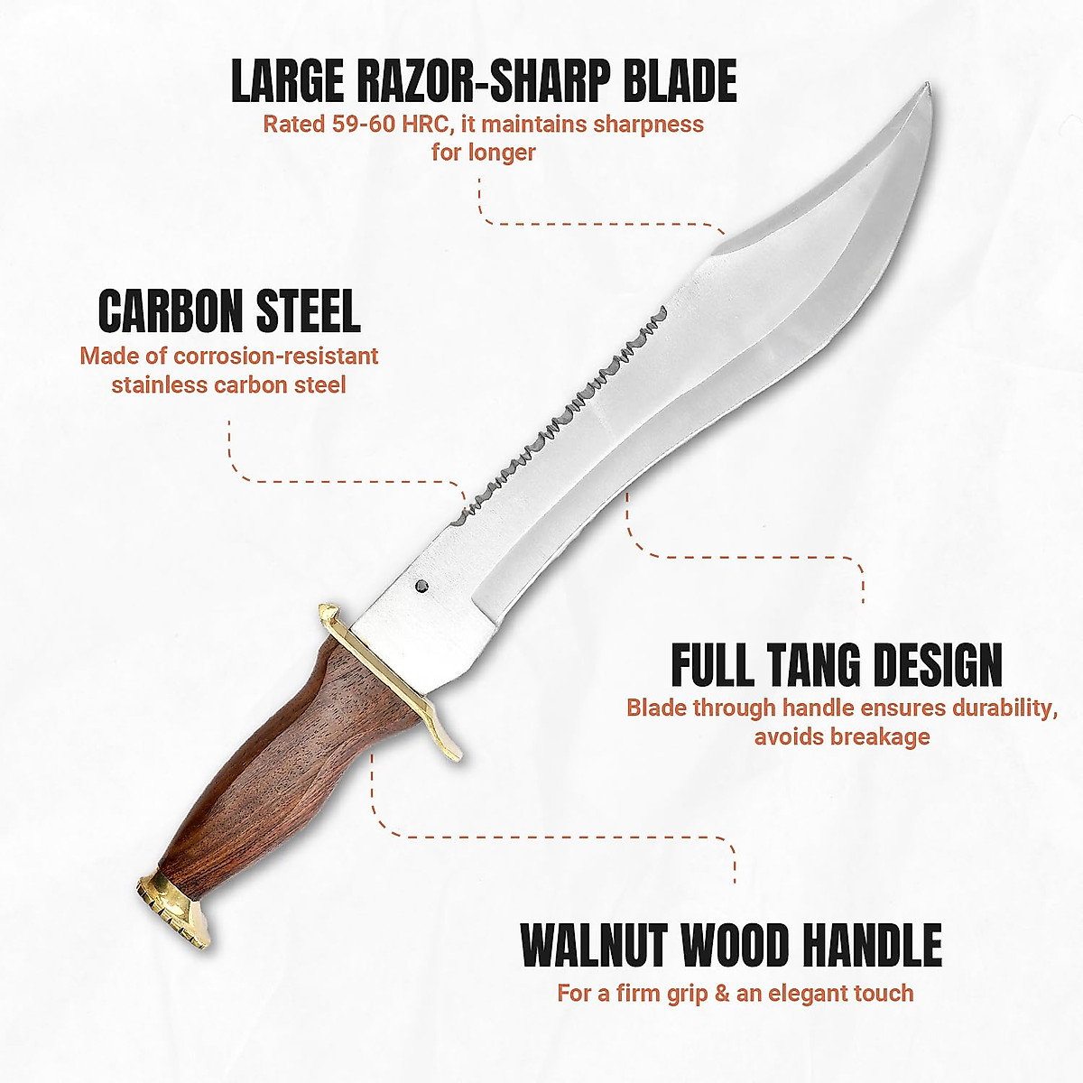 Hunting Knife - 12" Fixed Blade Hunting Knives with Sheath - Razor Sharp Fixed Blade Knife Crafted from Stainless Carbon Steel with Walnut Wood Handle - Handmade Survival Knife by Perking Knife