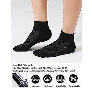 CelerSport 6 Pack Men's Ankle Socks with Cushion, Sport Athletic Running Socks, Black, X-Large