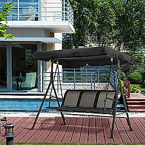 MCombo Outdoor Patio Canopy Swing Chair 3-Person, Steel Frame Textilence Seats Swing Glider, 4507 (Black)