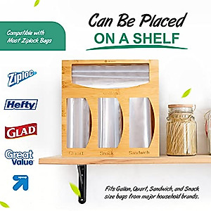 Ziplock Bag Storage Organizer - Plastic Food Storage Bag Dispenser for Kitchen Drawer or Wall Hanging - Fits VarietyBrand Gallon, Quart, Sandwich & Snack Bags - Bamboo Box Holder for Zip Lock Bags