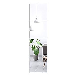 EVENLIVE® Full Length Mirror Tiles, Frameless Wall Mirror 12 Inch 4 pcs, Vanity Mirror, Long Mirror,Body Mirror, Gym Mirrors for Home Gym, for Door, Closet, Room