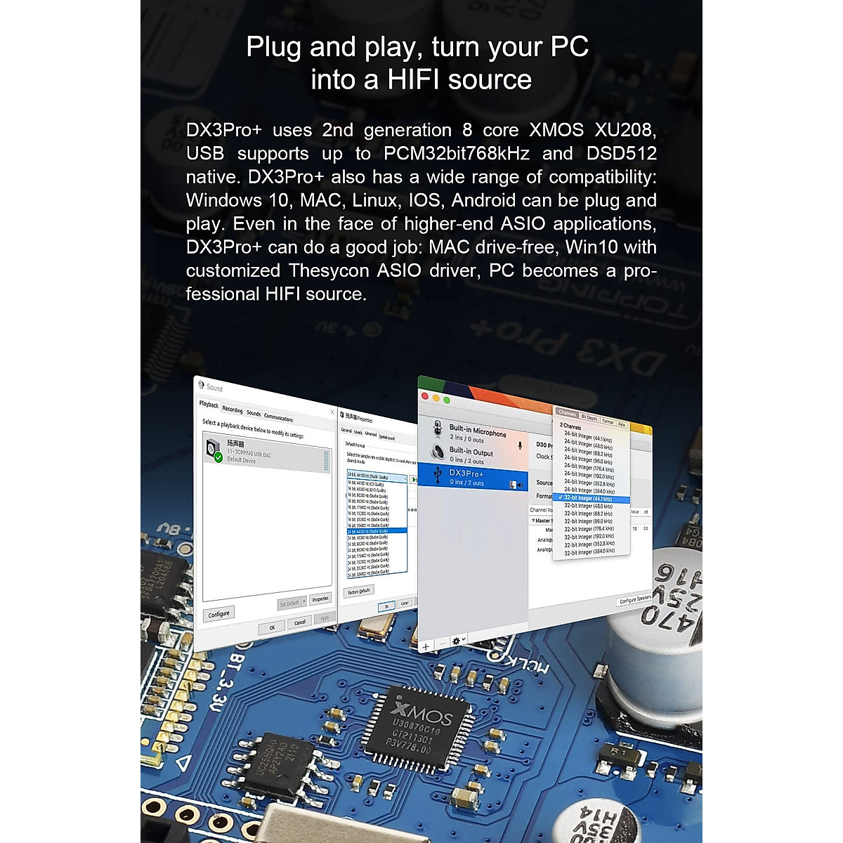 Topping DX3pro+ LDAC Headphone Amplifier - ES9038Q2M XU208 NFCA Bluetooth5.0 Audio Decoder USB/Opt/Coax DAC AMP Pre Amplifier with Remote Control (Sliver)