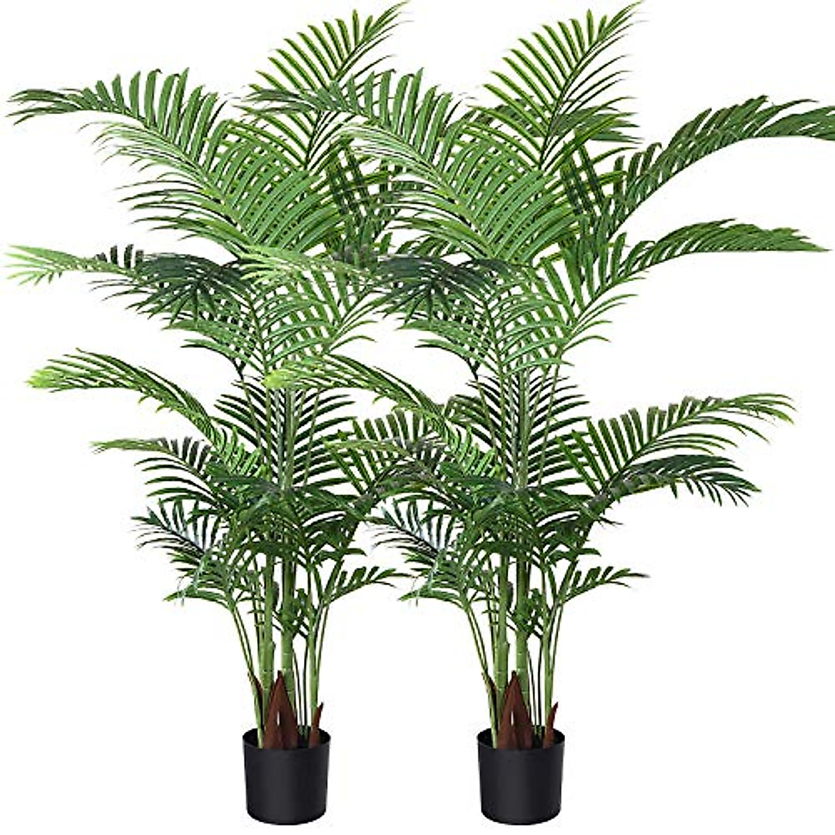 Fopamtri Artificial Areca Palm Plant 5 Feet Fake Palm Tree with 17 Trunks Faux Tree for Indoor Outdoor Modern Decoration Dypsis Lutescens Plants in Pot for Home Office (Set of 2)