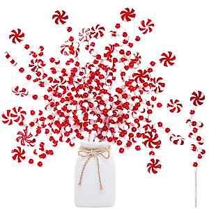 Sggvecsy 36 Pcs Christmas Curly Pick Red White Christmas Picks Christmas Tree Pick Candy Cane Christmas Decorations Christmas Tree Candy Shape Ornaments for Home Vase Wreath DIY Craft Xmas Tree Topper