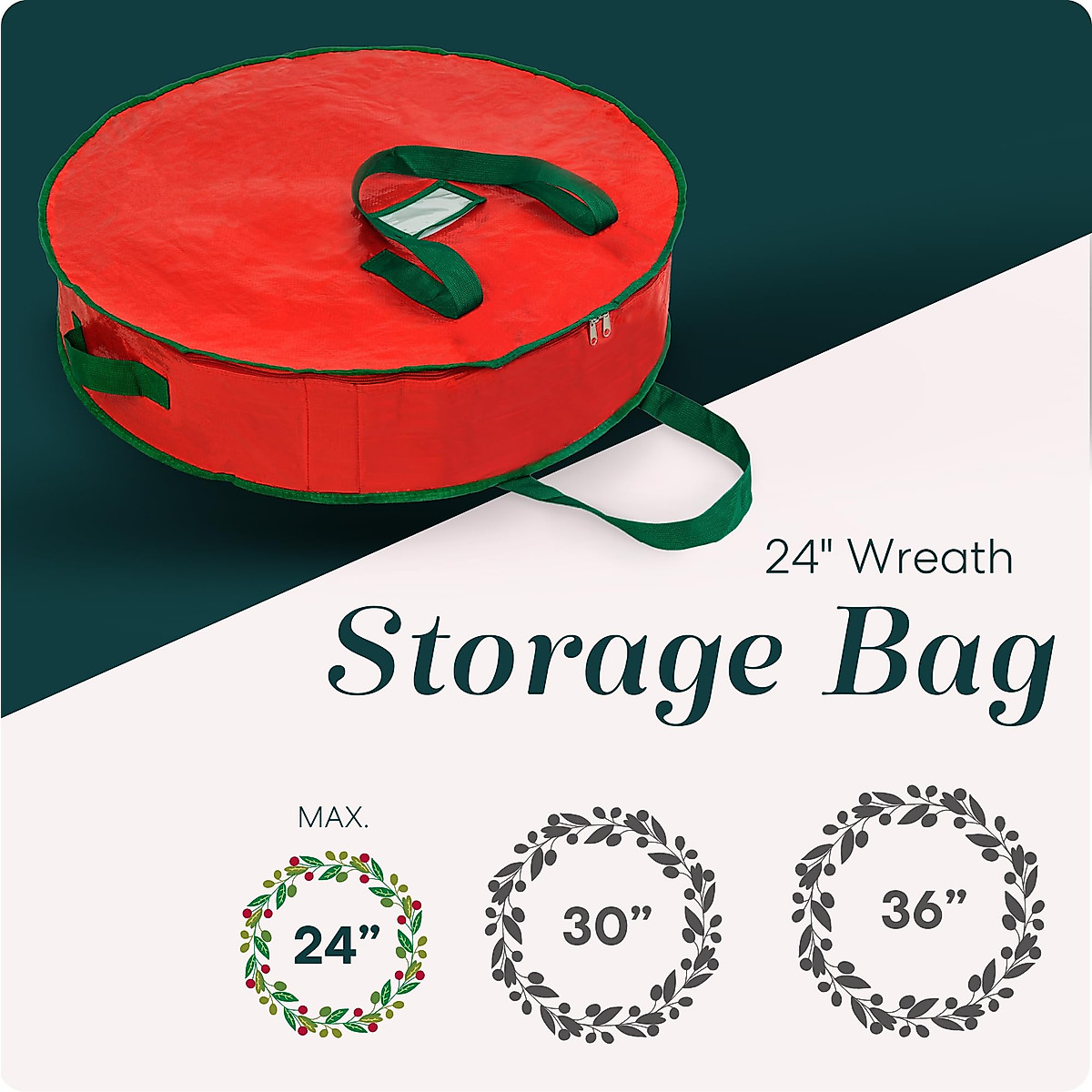 Handy Laundry, Christmas Wreath Storage Bag - Durable, Tarp Material, Zipper, Sturdy Carry Handles, Pest Protection - Ideal Home, Garage Organization for Seasonal Holiday Wreath Decorations (24")