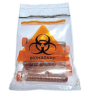 Seadasyoon 100pcs 6x9.8in/15x25cm Specimen Biohazard Bags,Bio hazard Logo Printing, Ziplock Top with Outside Pocket Paperwork Pouch