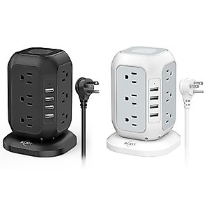 Power Strip Tower with USB Ports-AiJoy Surge Protector with 12 AC Outlet and 4 USB Ports, 10 FT Extension Cord, USB Charging Station with Overload Protection, Living Room, Office, College Dorm