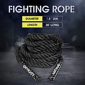 Max4out Battle Ropes 1.5 inch 30 ft - Polyester Workout Rope Heavy for Home Body Workouts Building Muscle, Gray Black