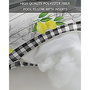 Recliner Head Pillow Ledge Loungers Chair Pillows with Insert Summer Lemon Black White Buffalo Plaid Retro Wood Grain Lumbar Pillow with Adjustable Strap Patio Garden Cushion for Bench Couch, 2 PCS