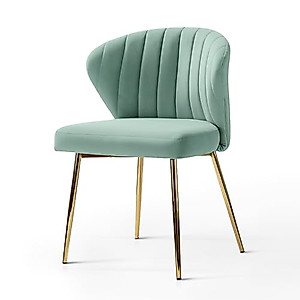HULALA HOME Velvet Dining Chairs, Modern Small Armless Accent Chair with Gold Metal Legs, Living Room Upholstered Cute Side Chair, Elegant Tufted Back Vanity Chair for Bedroom/Beauty Room-SAGE
